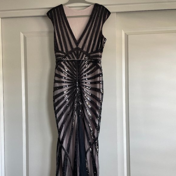 Retro Stage | Dresses | Retro Stage Black And Nude 92s Sequin Art Deco ...
